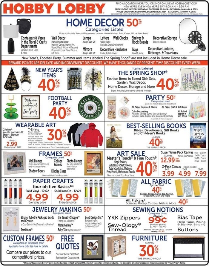 Hobby Lobby Weekly Ad Dec 29, 2024 – Jan 04, 2025