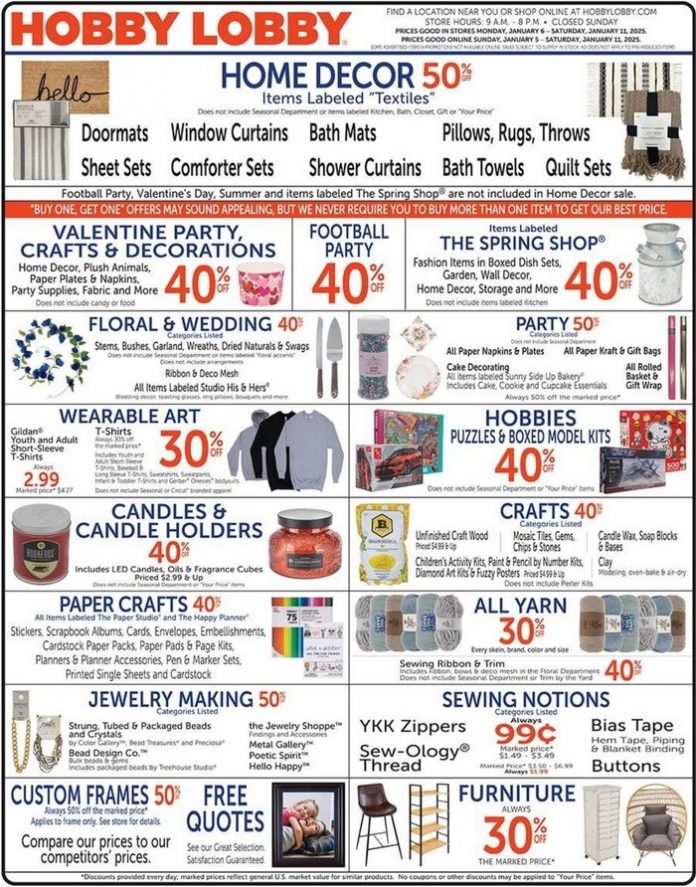 Hobby Lobby Weekly Ad Jan 05 – Jan 11, 2025