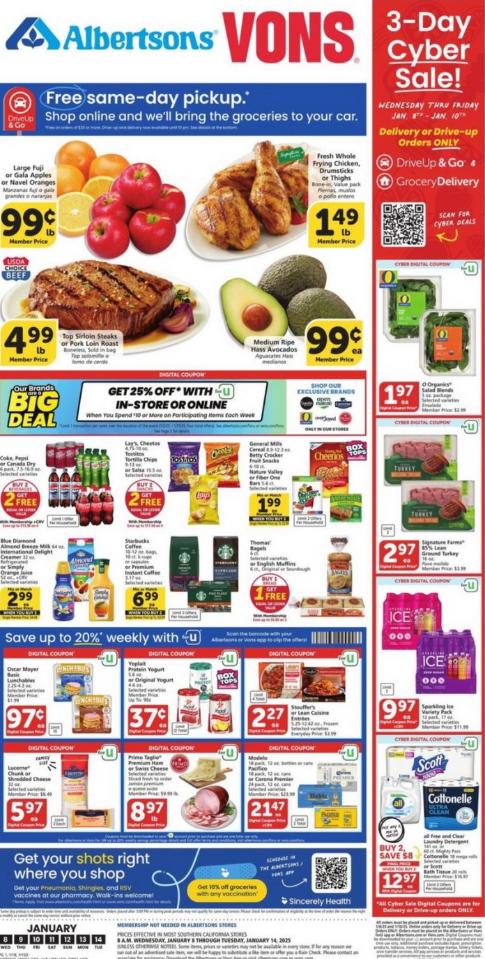 Vons Weekly Ad Jan 08– Jan 14, 2025 (Cyber Sale Promotion Included)