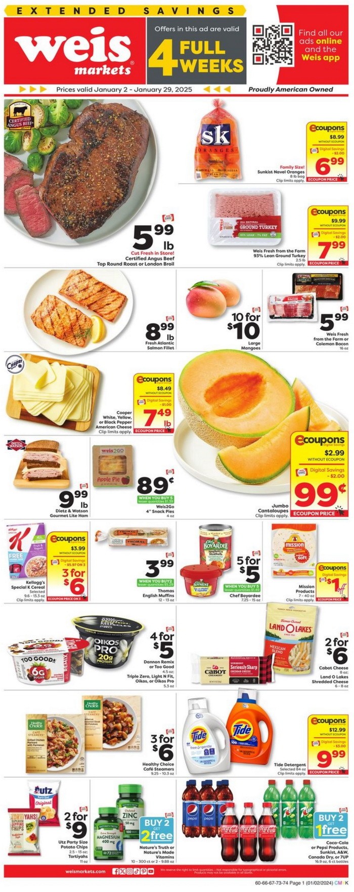 Weis Markets Monthly Ad Jan 02 – Jan 29, 2025