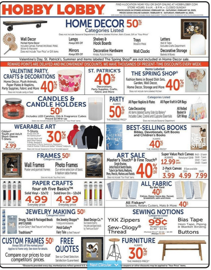 Hobby Lobby Weekly Ad Feb 09 – Feb 15, 2025 (Valentine's Day Promotion ...
