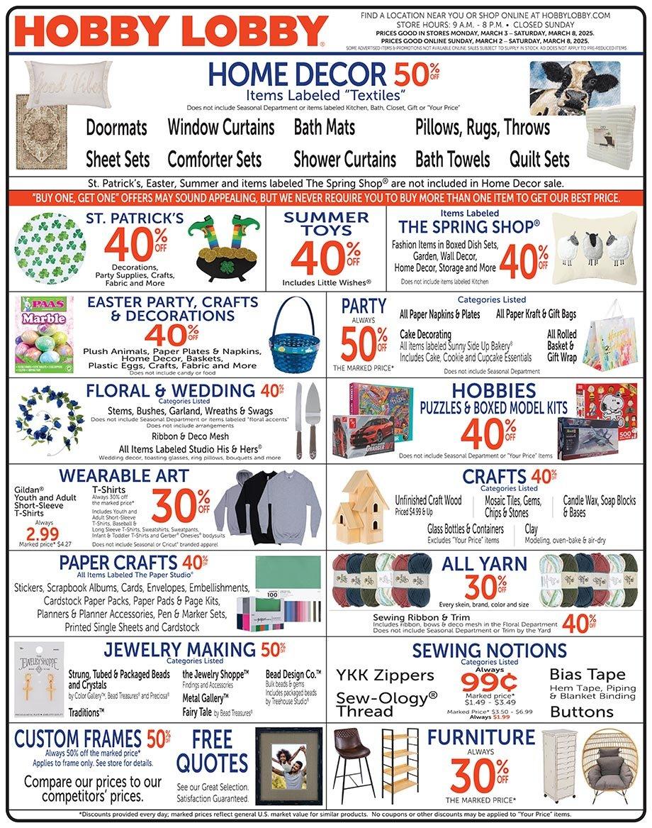 Hobby Lobby Weekly Ad Mar 02 – Mar 08, 2025