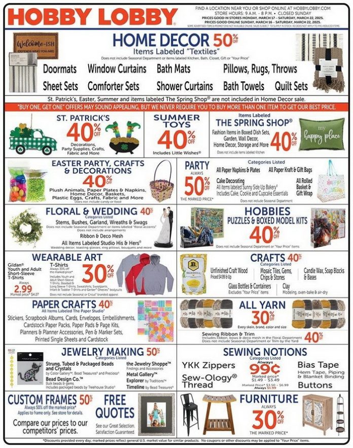 Hobby Lobby Weekly Ad Mar 16 – Mar 22, 2025 (Easter & St. Patrick's Day ...