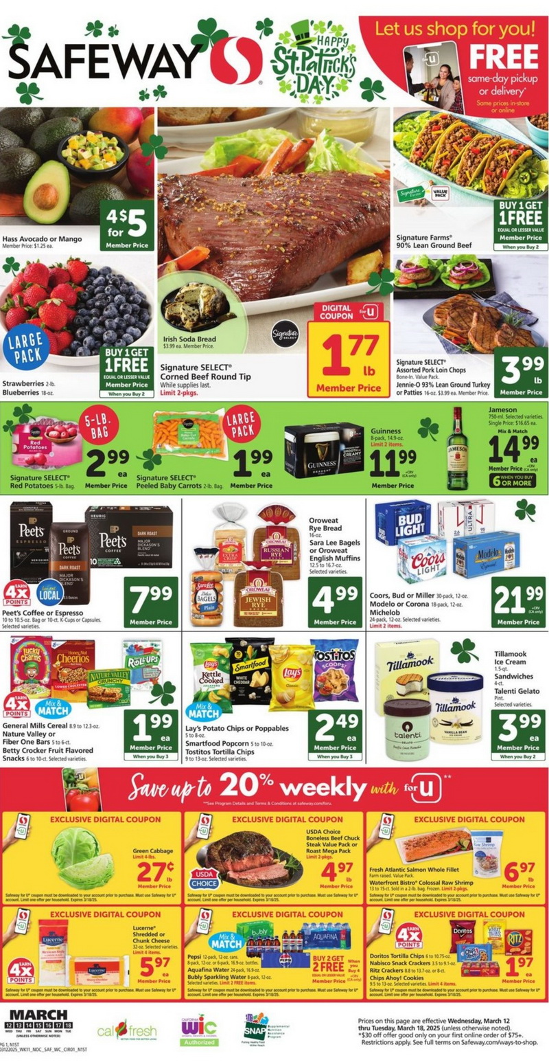 Safeway Weekly Ad Mar 12 – Mar 18, 2025 (St. Patrick's Day Promotion ...