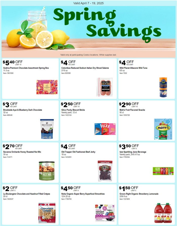 Costco Spring Savings Apr 07 – Apr 19, 2025