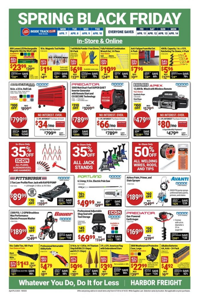 Harbor Freight Spring Black Friday Sale Apr 07 – Apr 14, 2025