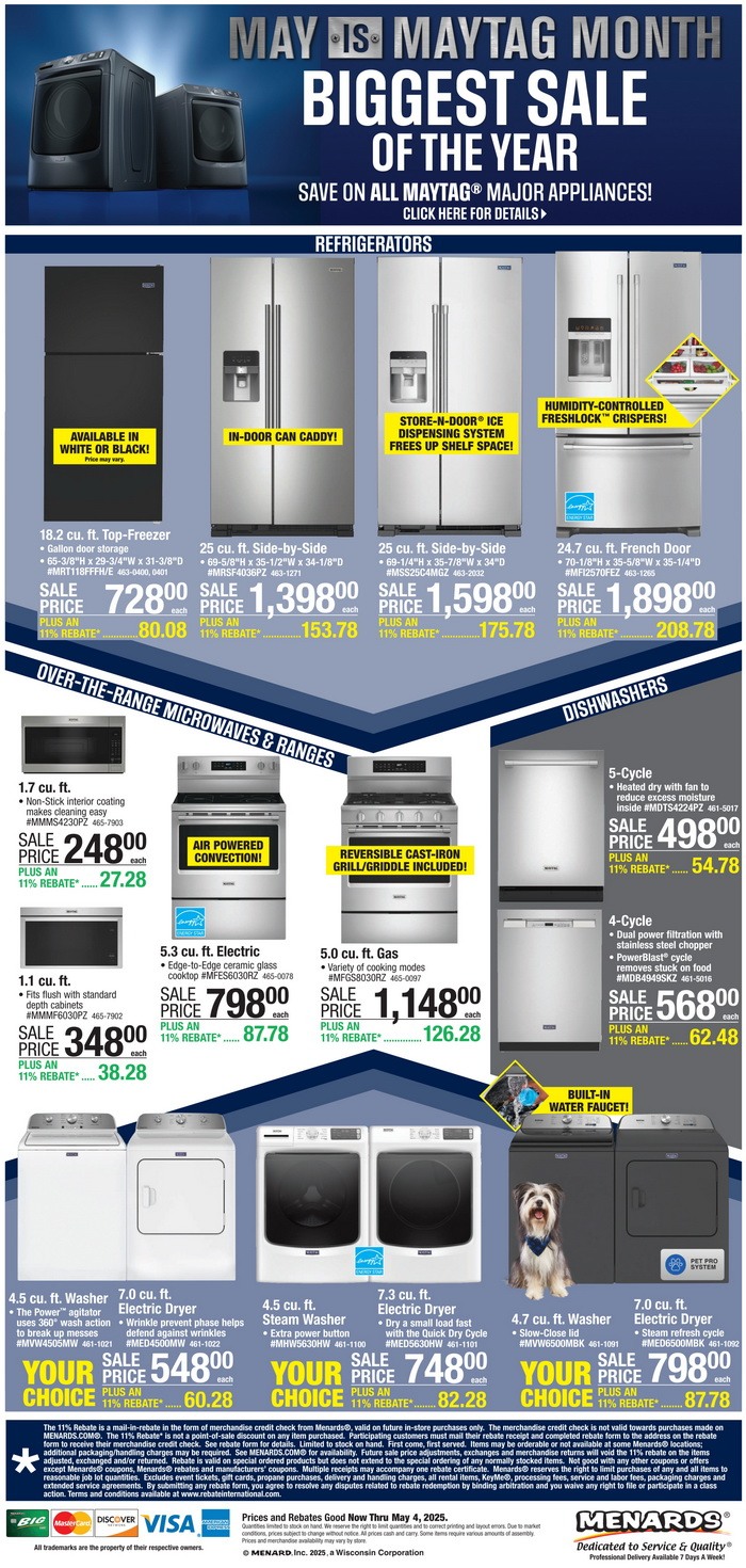 Menards Appliance Event Apr 24 – May 04, 2025