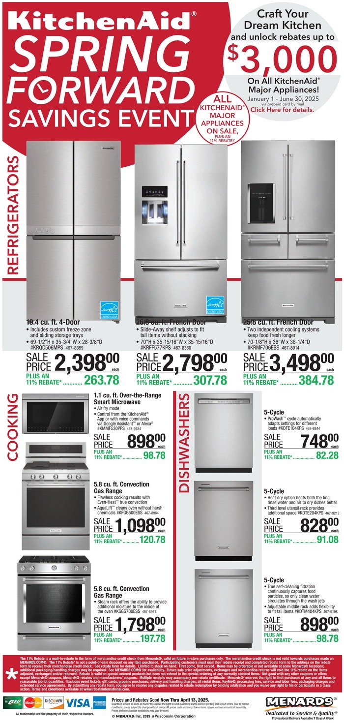 Menards Appliance Event Apr 03 – Apr 13, 2025
