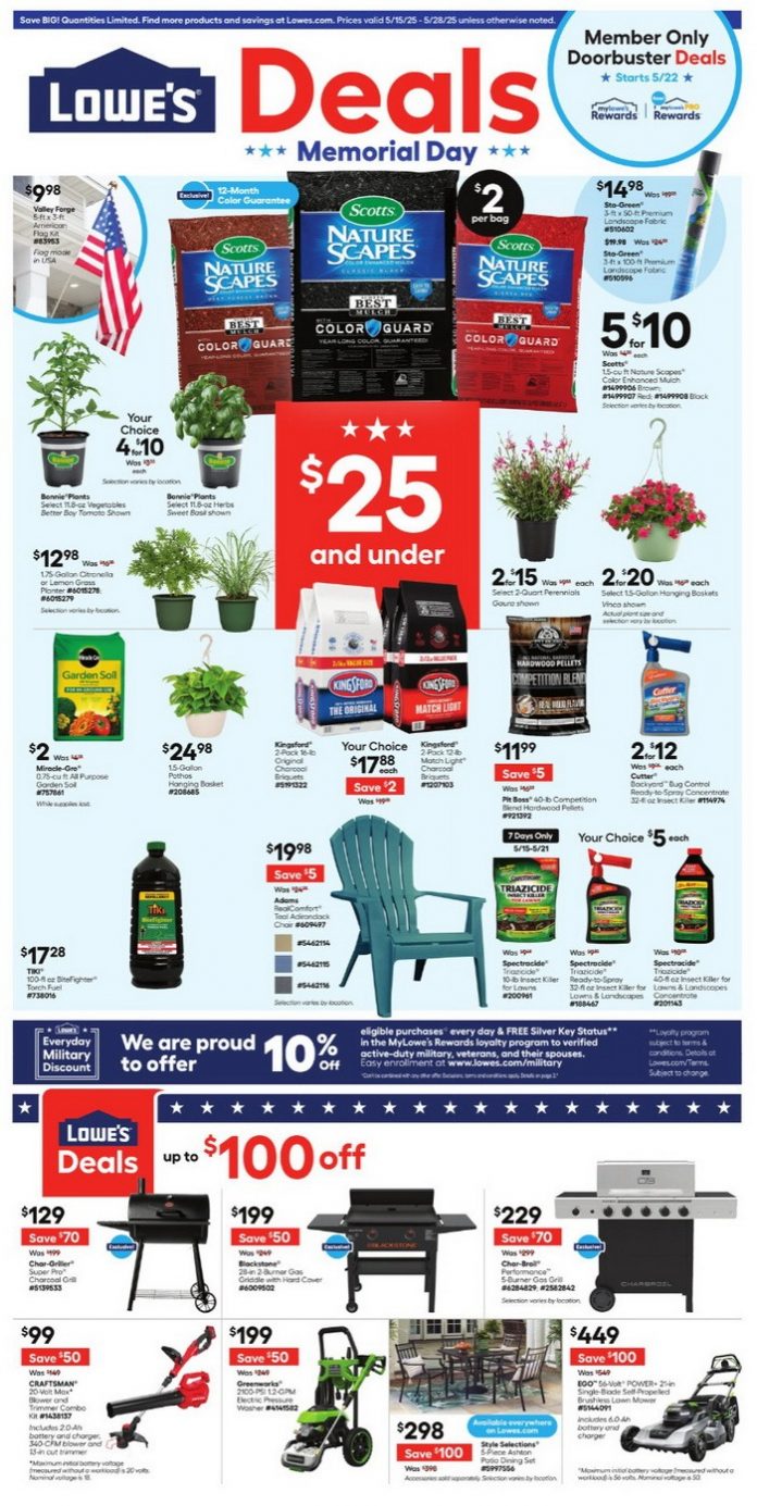 Lowe's Weekly Ad May 15 – May 28, 2025 (Memorial Day Promotion Included)