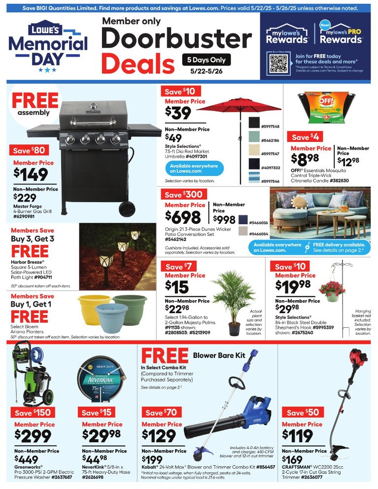 Lowe's Memorial Day Sale May 22 – May 26, 2025