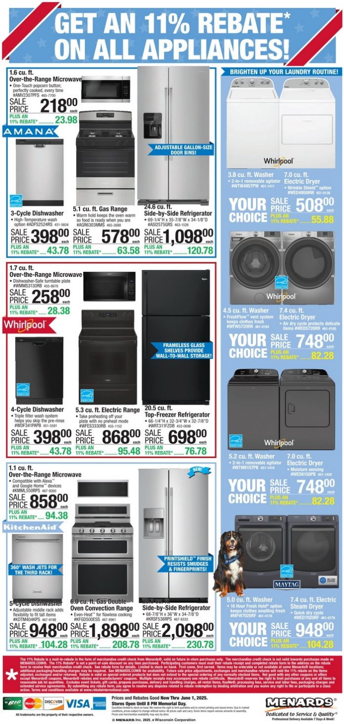 Menards Appliance Event May 22 – Jun 01, 2025