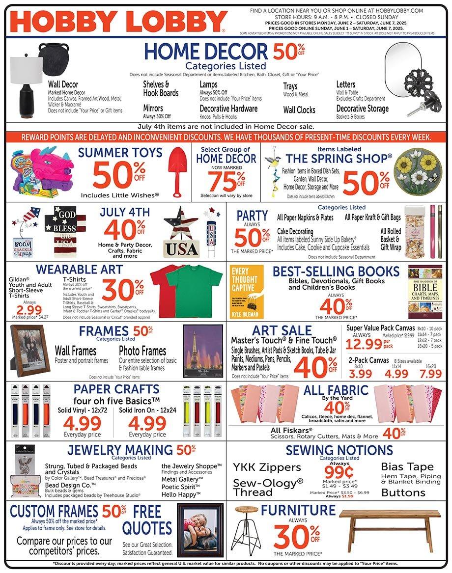 Hobby Lobby Weekly Ad Jun 01 – Jun 07, 2025