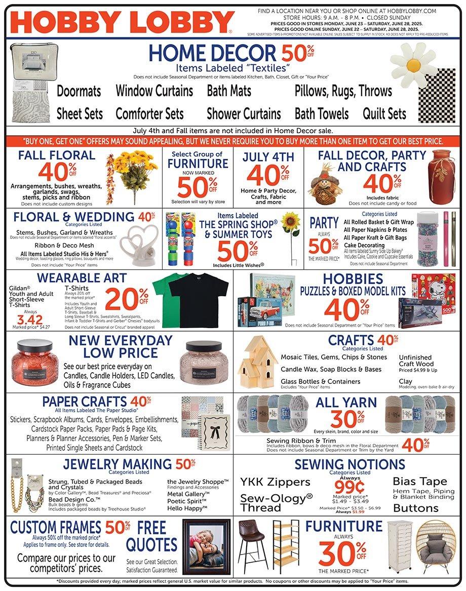 Hobby Lobby Weekly Ad Jun 22 – Jun 28, 2025