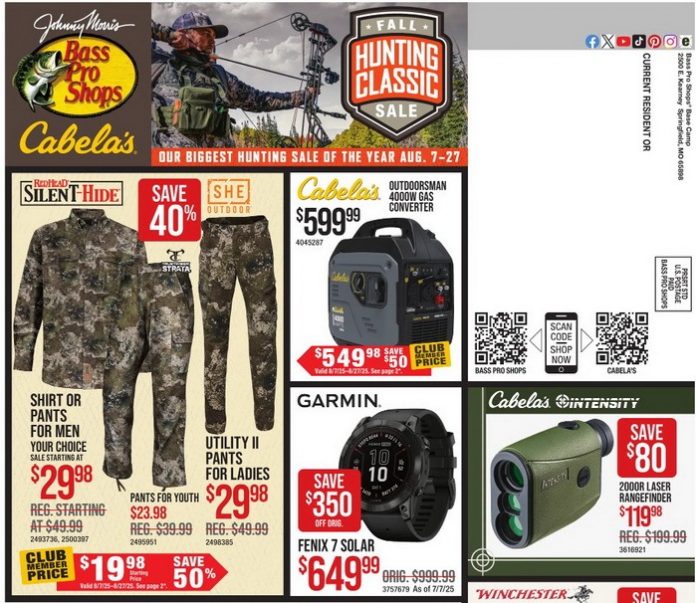 Bass Pro Shops Fall Hunting Classic Sale Aug 07 – Aug 27, 2025