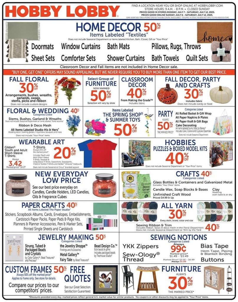 Hobby Lobby Weekly Ad Jul 06 – Jul 12, 2025