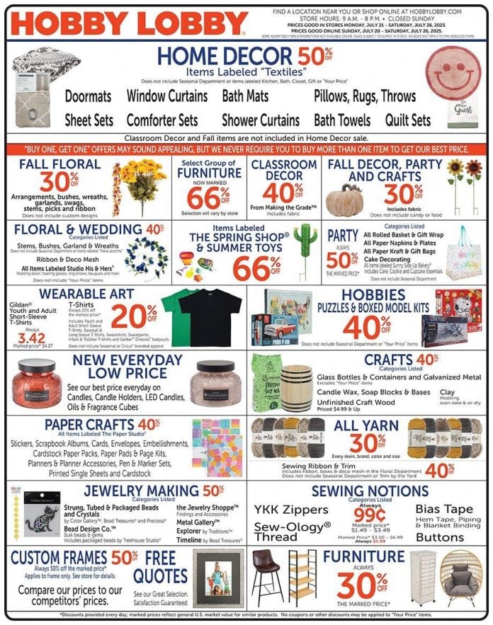Hobby Lobby Weekly Ad Jul 20 – Jul 26, 2025
