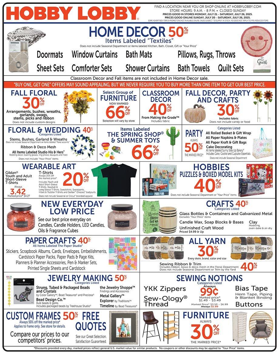 Hobby Lobby Weekly Ad Jul 20 – Jul 26, 2025