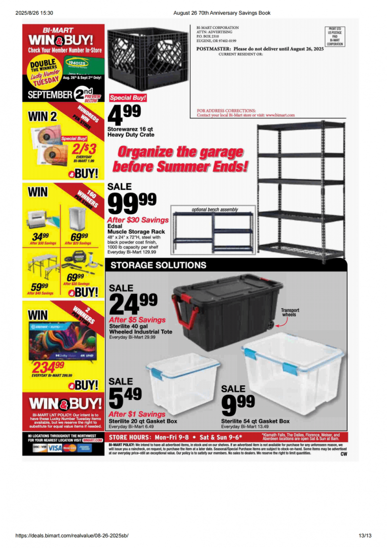 Bi-Mart Weekly Ad Aug 26 – Sep 15, 2025