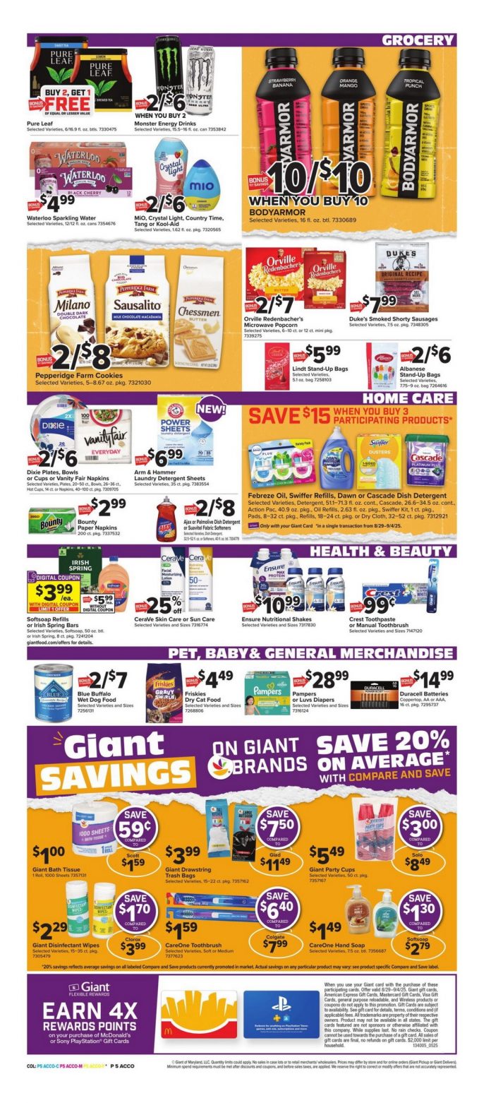 Giant Food Weekly Ad Aug 29 – Sep 04, 2025 (Labor Day Promotion Included)