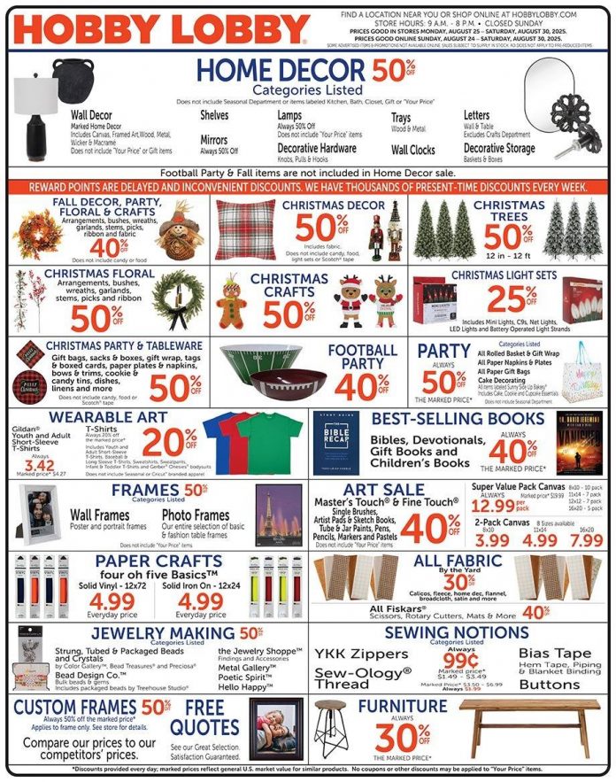 Hobby Lobby Weekly Ad Aug 24 – Aug 30, 2025