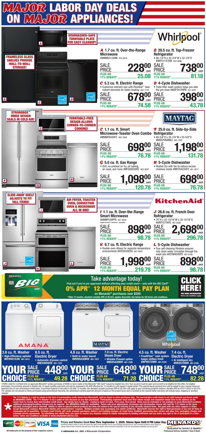 Menards Labor Day Appliance Event Aug 21 – Sep 01, 2025