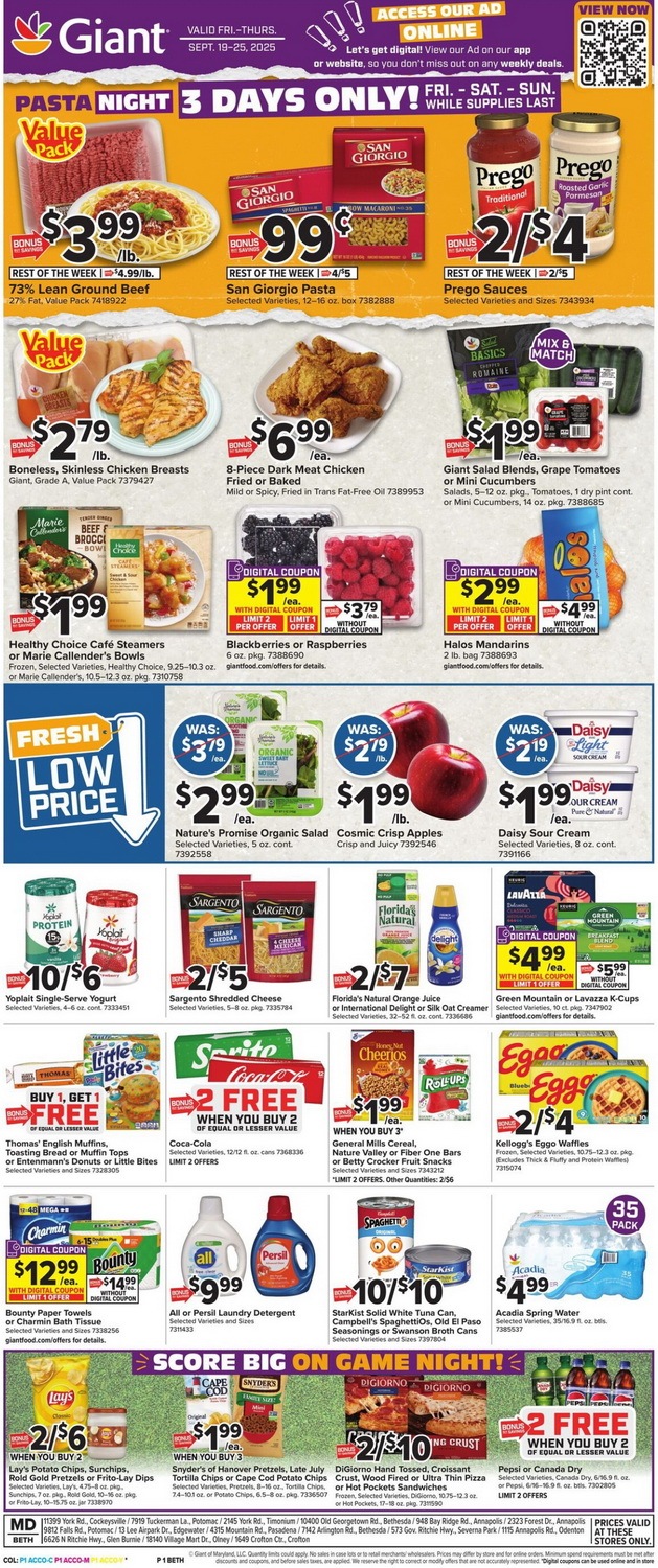 Giant Food Weekly Ad Sep 19 – Sep 25, 2025