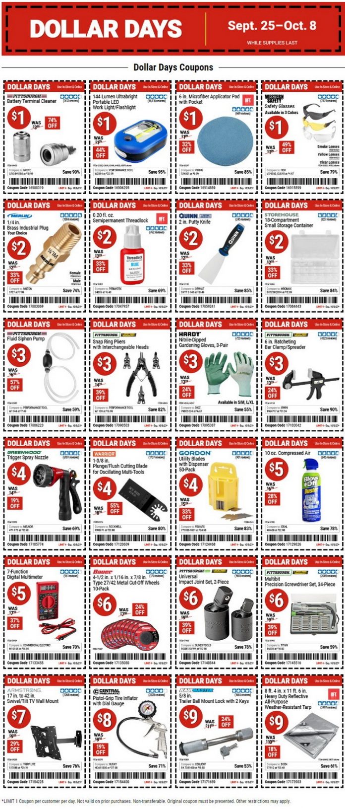 Harbor Freight Dollar Days Coupon Sale Sep 25 – Oct 08, 2025