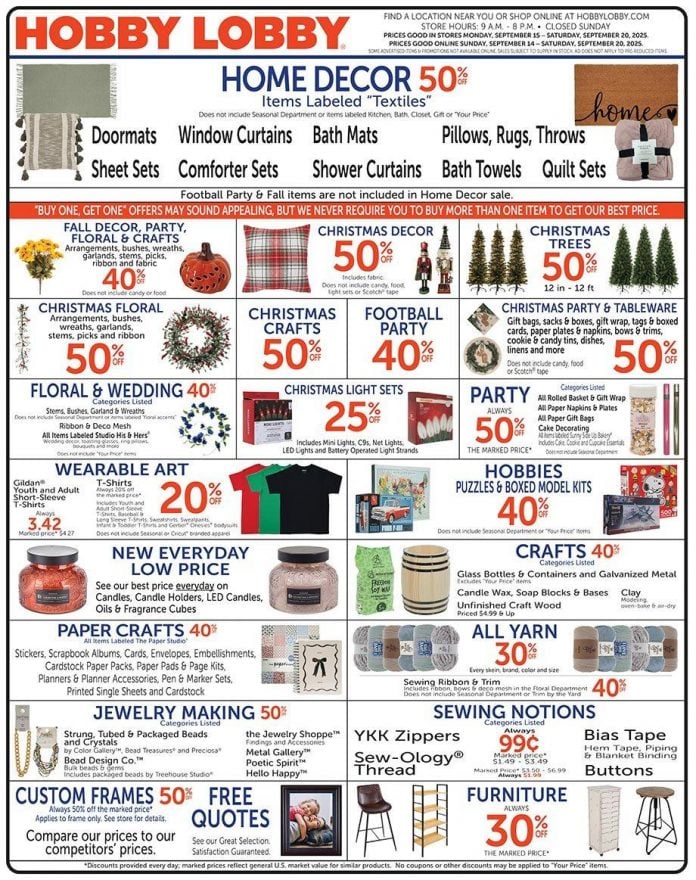 Hobby Lobby Weekly Ad Sep 14 – Sep 20, 2025