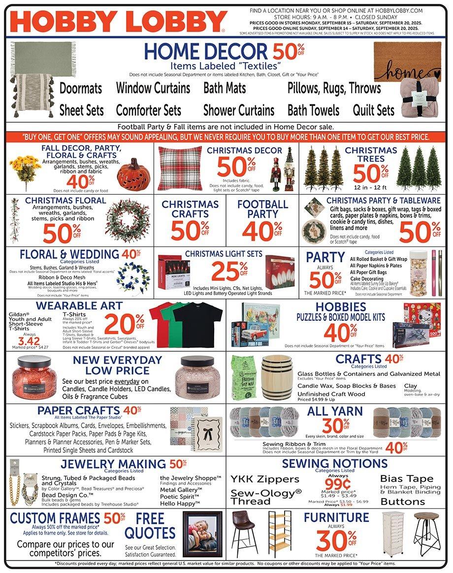 Hobby Lobby Weekly Ad Sep 14 – Sep 20, 2025