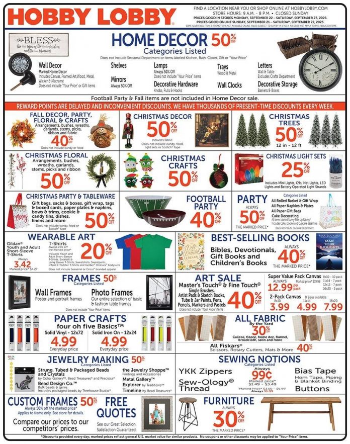 Hobby Lobby Weekly Ad Sep 21 – Sep 27, 2025