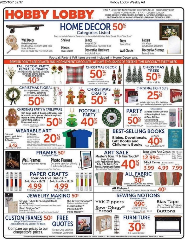 Hobby Lobby Weekly Ad Oct 05 – Oct 11, 2025
