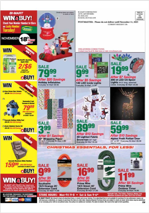 Bi-Mart Weekly Ad Nov 11 – Nov 24, 2025 (Thanksgiving Promotion Included)