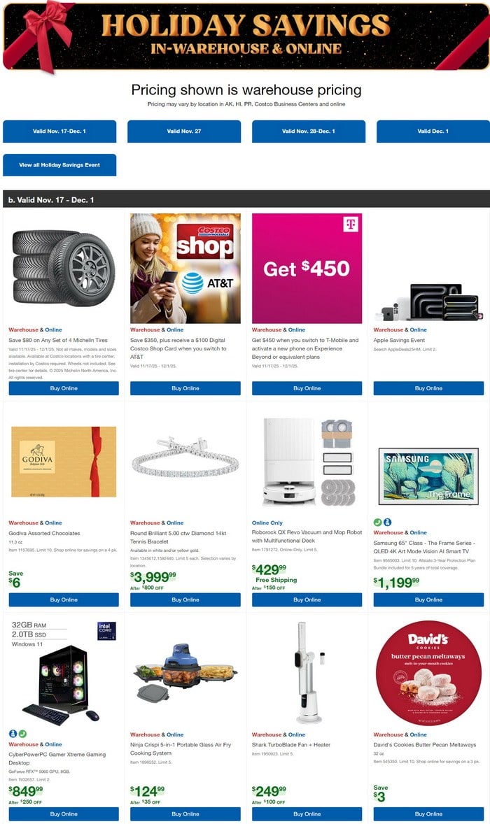Costco Holiday Savings Nov 17 – Dec 01, 2025