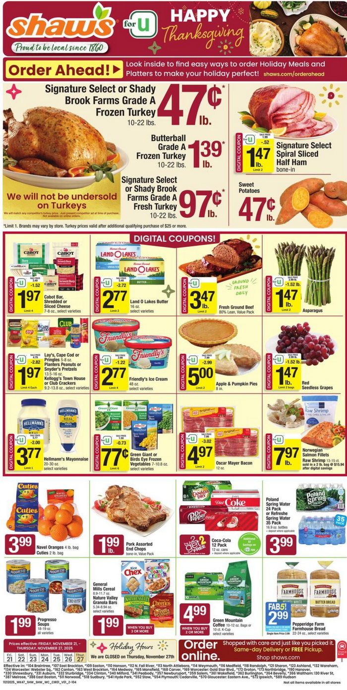 Shaw's Weekly Ad Nov 21 – Nov 27, 2025 (Thanksgiving Day Promotion ...