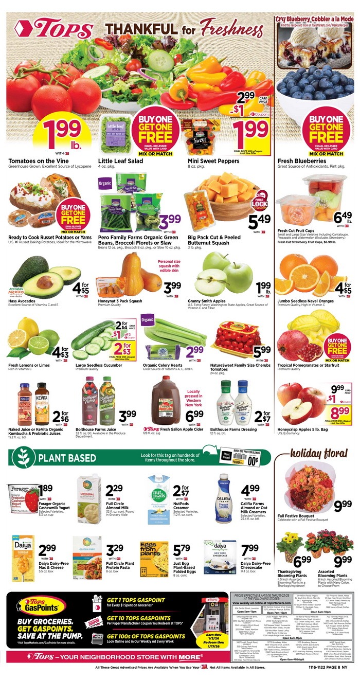 Tops Weekly Ad Nov 16 – Nov 22, 2025 (Thanksgiving Promotion Included)