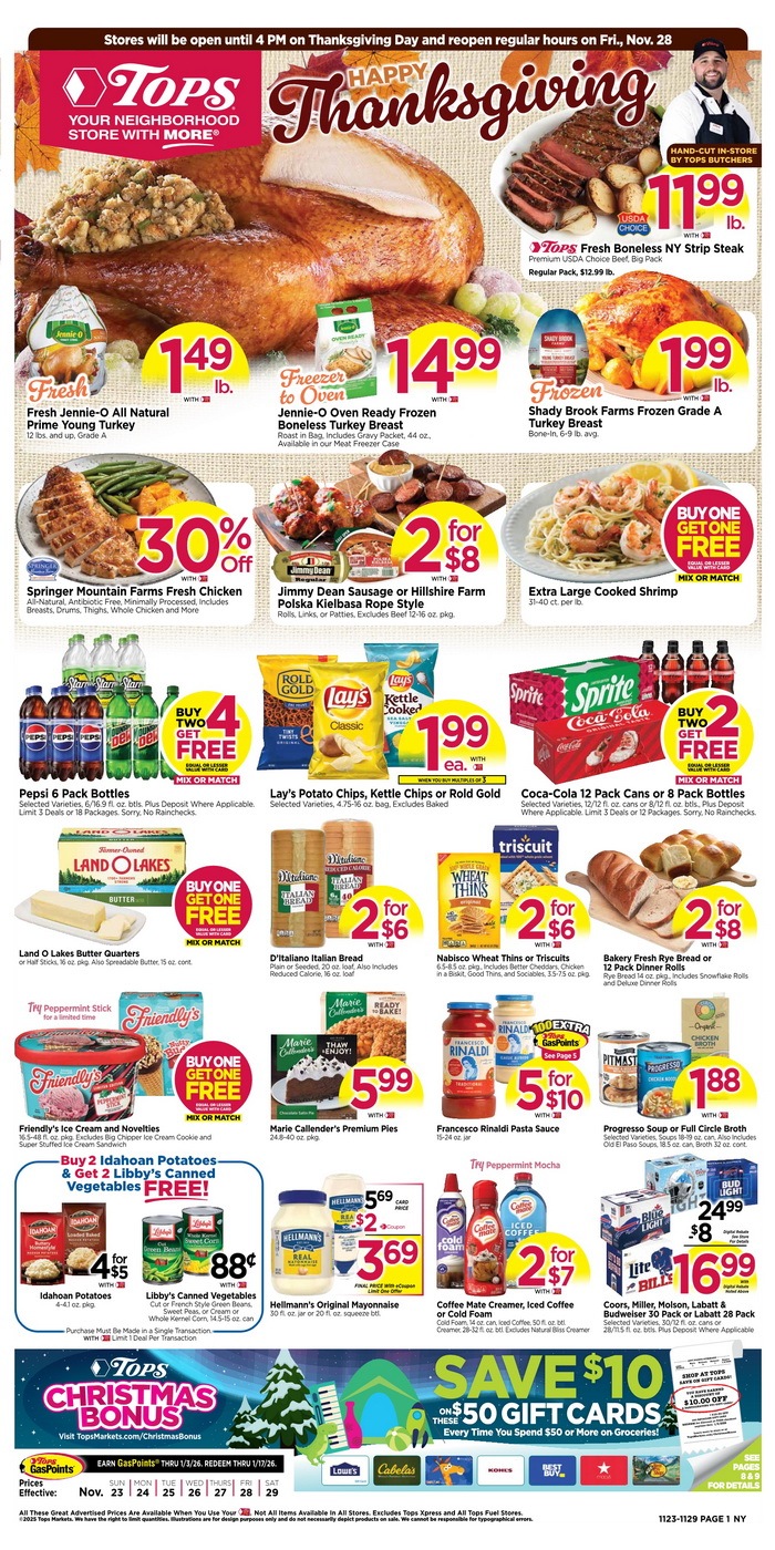 Tops Weekly Ad Nov 23 – Nov 29, 2025 (Thanksgiving Promotion Included)
