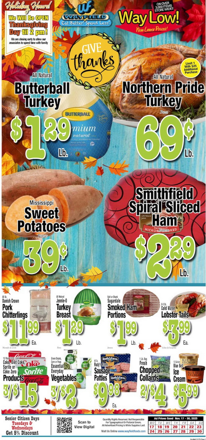 Wayfield Foods Weekly Ad Nov 17 – Nov 30, 2025 (Thanksgiving Day ...