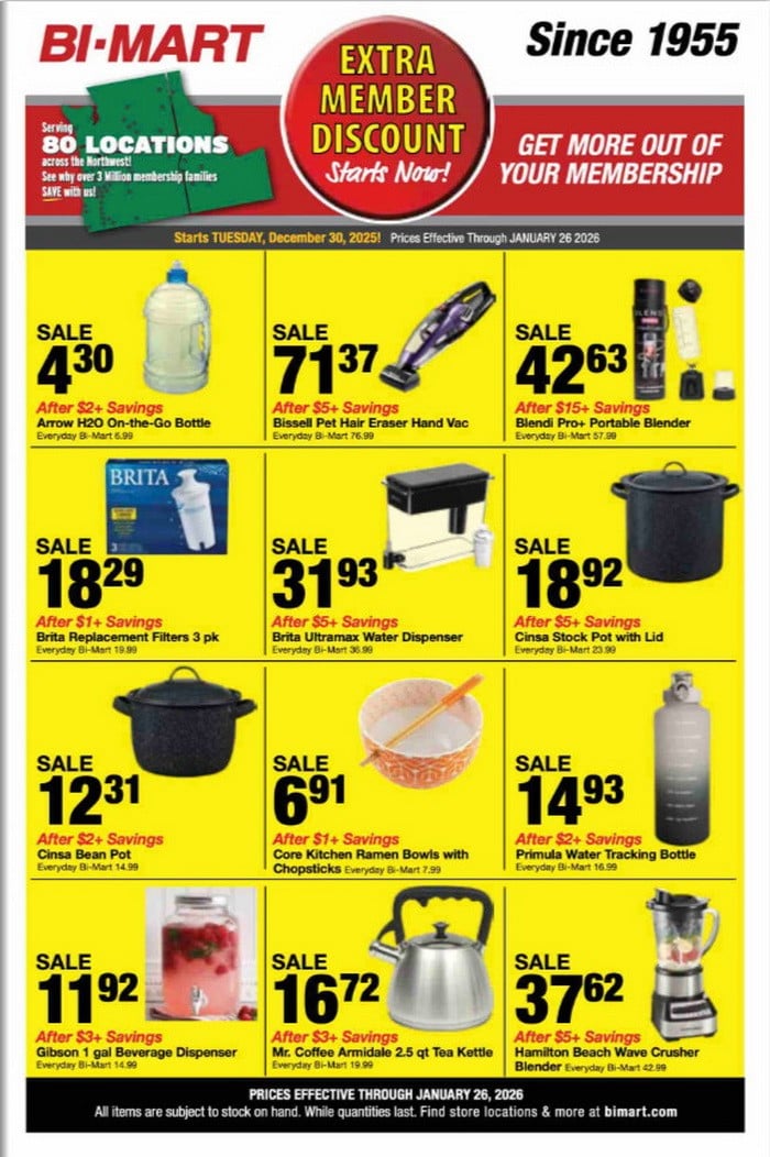 Bi-Mart Extra Member Discount Dec 30, 2025 – Jan 29, 2026