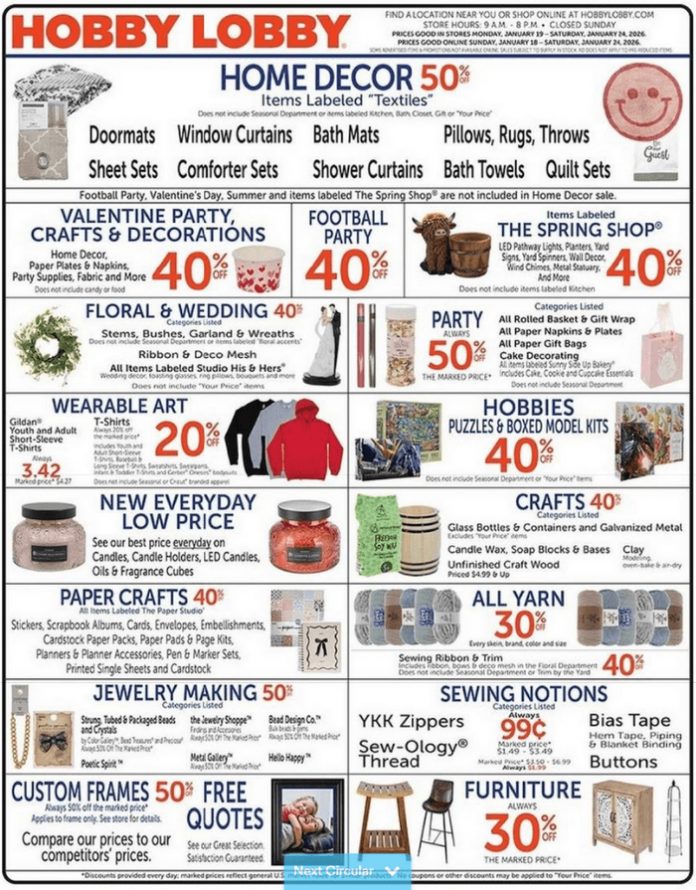 Hobby Lobby Weekly Ad Jan 18 – Jan 24, 2026