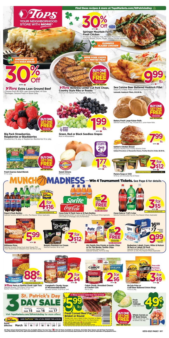 Tops Weekly Ad Mar 15 – Mar 21, 2026 (St. Patrick's Day Promotion Included)