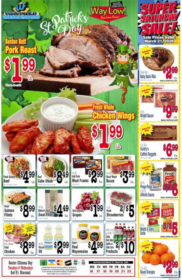 Wayfield Foods Weekly Ad Mar 16 – Mar 22, 2026 (Saint Patrick's Day ...