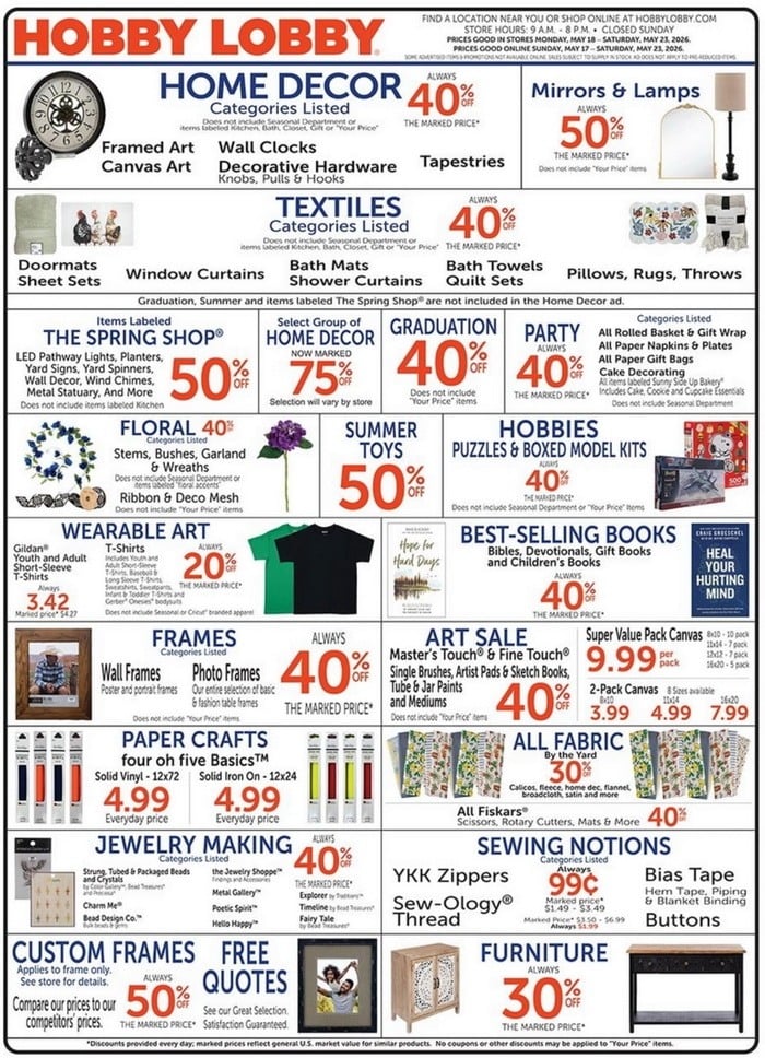 Hobby Lobby Weekly Ad May 17 – May 23, 2026