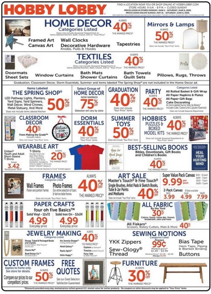 Hobby Lobby Weekly Ad May 31 – Jun 06, 2026