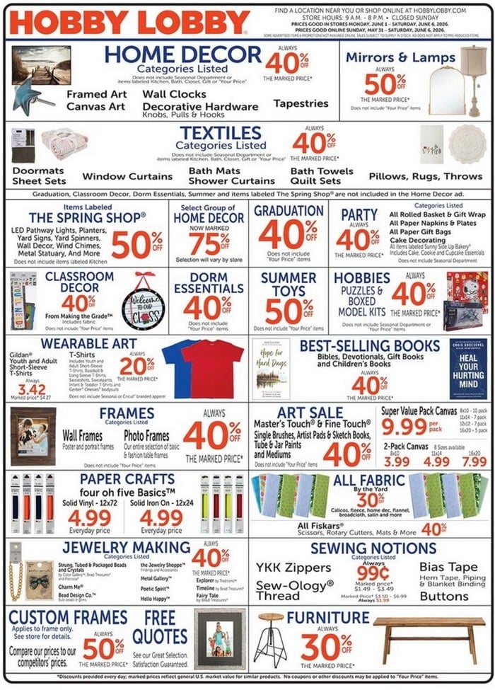 Hobby Lobby Weekly Ad May 31 – Jun 06, 2026